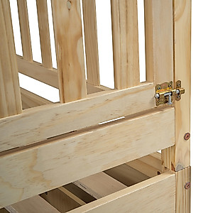 HomSof Full Size Wood Daybed with Fence Guardrails and 2 Drawers, Split into Independent Floor Bed & Daybed, Natural