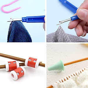 JUPEAN Complete Knitting and Crochet Accessories, Knitting Tool Kit Knitting Supplies Kit with Knitting Stitch Markers Plastic Sewing Needles Seam Ripper Cable Needles for Knitting Sewing Kit
