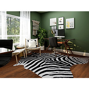 Guyi Rare Large Zebra Rug 7.6X 6.2 ft Faux Cowhide Rug Large Aesthetic Rugs for Bedroom Living Room Dining Room Animal Rug Cowhide Rug (White Zebra Rug, XXL(7.6x6.2 ft))