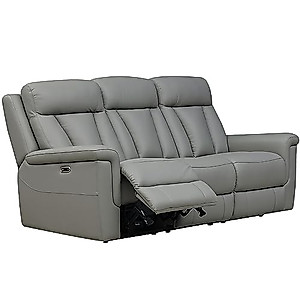 Hydeline Rhapsody Top Grain Leather Power Zero Gravity Reclining Sofa Couch 85", Silver Gray, Memory Foam, Pocket Coils and Control Panel