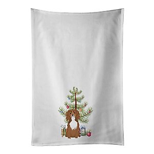Caroline's Treasures WDK3078WTKT Cavalier King Charles Spaniel Ruby Christmas White Kitchen Towel Set of 2 Dish Towels Decorative Bathroom Hand towel for Hand, Face, Hair, Yoga, Tea, Dishcloth, 19 X 2