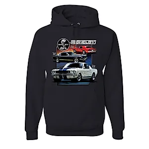Tee Hunt Vintage Ford Mustang Shelby GT500 Hoodie Cobra Fan Racing Sweatshirt American Classic 1965 1966 1969 Muscle Car Black XX-Large