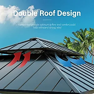 ASJMR 12x14ft Hardtop Gazebo Double Roof, Outdoor Pavilion with 2-Layer Hard top Galvanized Iron Frame Garden Tent, Suitable for courtyards, backyards, Decks, and Grass