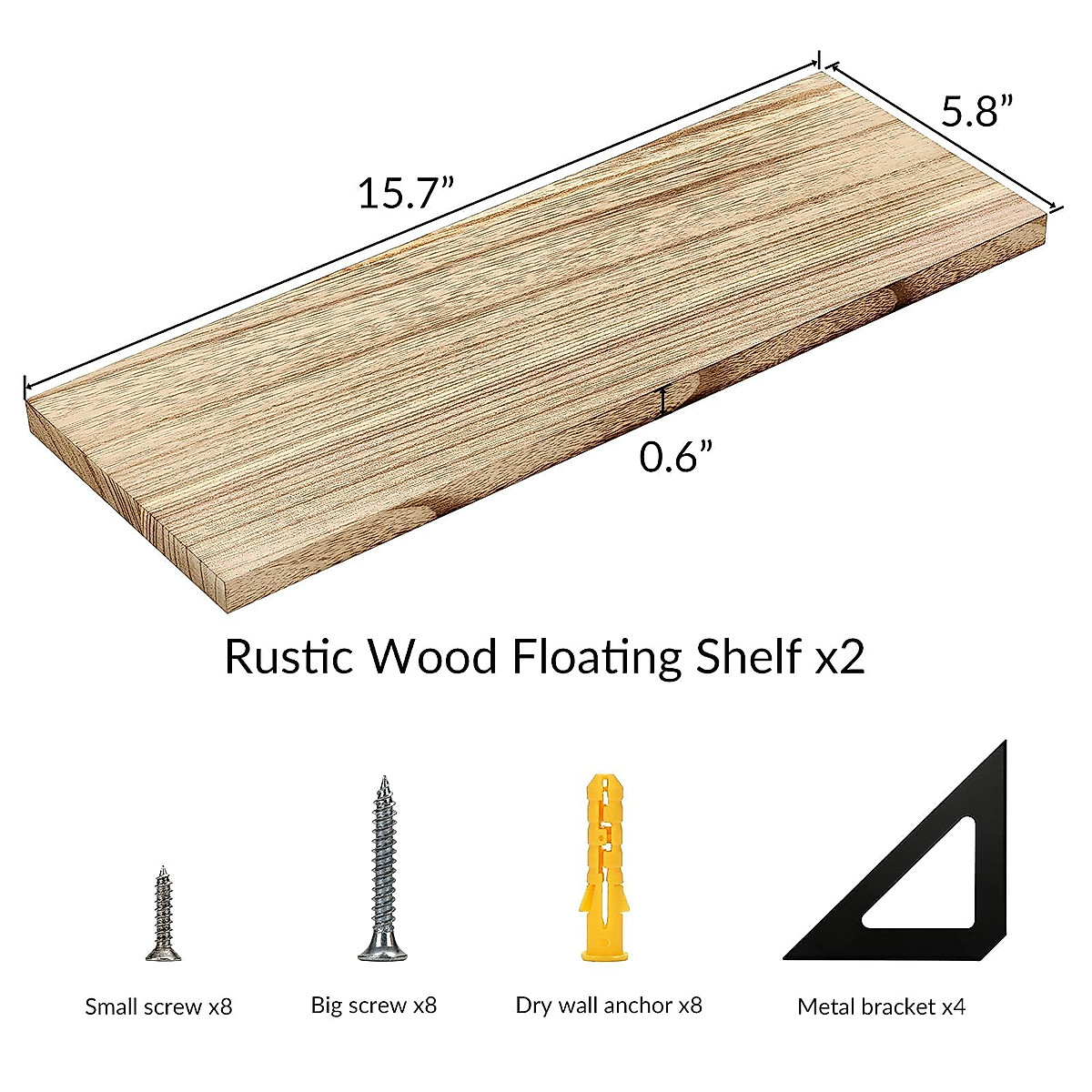 KINLINK Floating Shelves Wall Mounted, Wood Rustic Wall Shelves Set of 2 for Living Room/Bathroom/Bedroom/Kitchen/Farmhouse,Carbonized Black