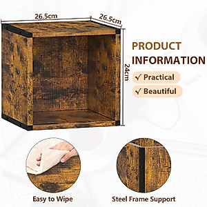 QIALINO Cube Storage Organizer Can be Connected in Pairs, Storage Bin Suitable for Closet Organizers and Storage, Clothes Storage, Bookcase, Display Shelf (Rustic Brown, 10.39 * 10.39")
