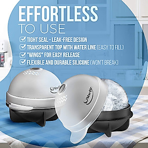 Round Ice Cube Mold Set of 4 Individual 2.5 Inch Tight Sealing, Leak Proof Silicone Big Sphere Ice Ball Makers for Whiskey, Scotch and Bourbon Black