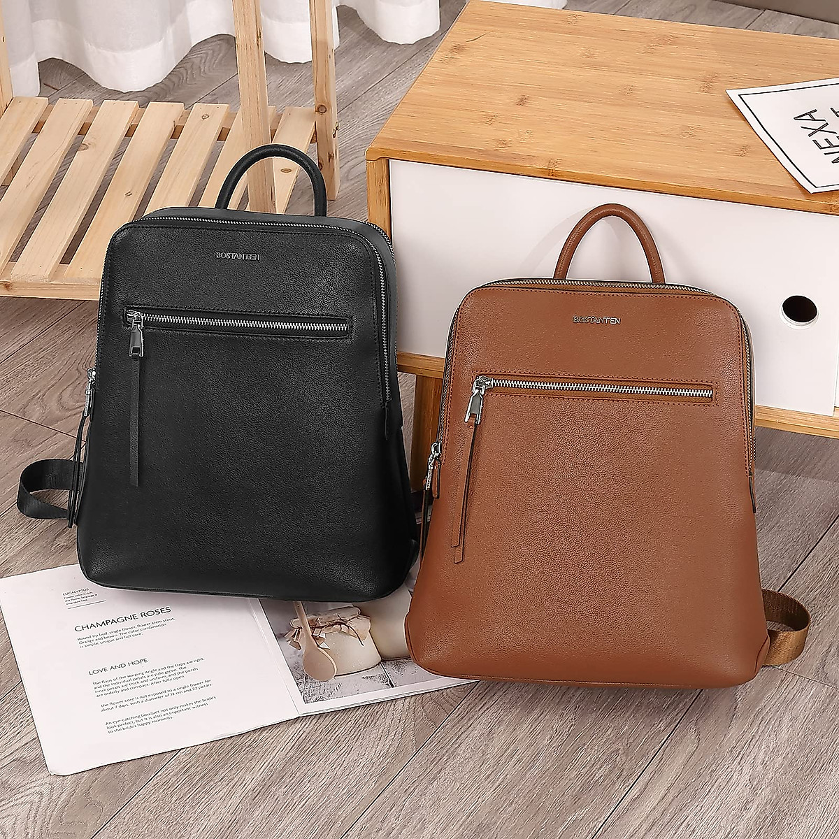 BOSTANTEN Leather Backpack Purse for Women Work Travel Backpack Stylish Ladies Shoulder Bags