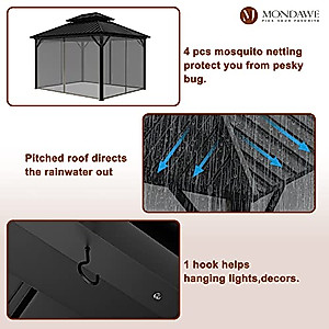 MONDAWE 10x12Ft Hardtop Gazebo with Netting Heavy Duty Permanent Gazebo Galvanized Steel Double Roof Pavilion Steel Frame Canopy Outdoor for Patio Lawn Garden