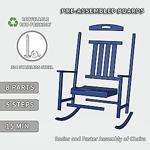 POLYDUN Patio Rocking Chairs, Poly Lumber Rocking Chairs for Outside with High Back, Wide Rocking Chair Outdoor, All-Weather Front Porch Rocker for Both Outdoor and Indoor, Navy Blue