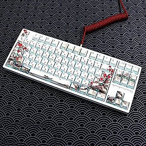 JSJT PBT Japanese Keycaps-Side Printed Keycap Set,Double Shot Shine Through Custom Keycaps,Plum Blossom Key Caps 135 Keys Cherry Profile Keycaps for Cherry MX Switchs Mechanical Keycboards