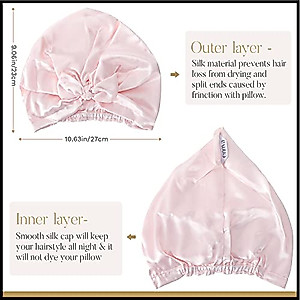 ennva 22 Momme 100% Silk Sleep Cap 2-Layered Night Hair Bonnet - Sleeping Cap for Curly Hair -Head Wrap for Maximum Moisture Pink