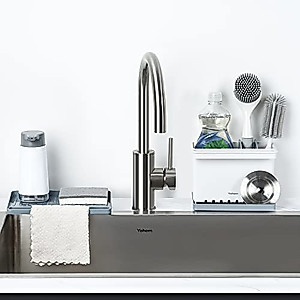 YOHOM Dish Brush Holder for Kitchen Sink Sponge Caddy Countertop Organizer Plastic Scrub Brush Holder with Dividers