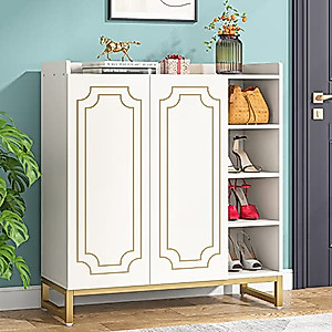 Tribesigns Shoe Cabinet with Doors, White Shoe Storage Cabinet with Adjustable Shelves, 20 Pair Shoe Rack Organizer, Freestanding Shoe Closet for Entryway, Hallway, Bedroom, Living Room