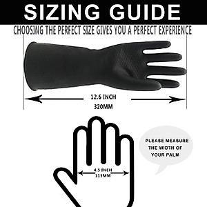 Uxglove Chemical Resistant Latex Gloves,Cleaning Protective Safety Work Heavy Duty Rubber Gloves,12.6",Black 1 Pair Size Large