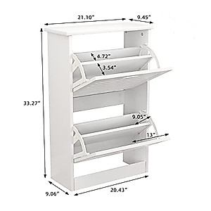 TENNTOU 2 Flip Drawers Shoe Storage Cabinet, Free Standing Shoe Rack, White Wood Slim Shoe Organizer Cabinet for Entryway, Hallway, Bedroom