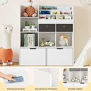 IDEALHOUSE Kids Bookshelf with Drawers 47.8in Toy Storage Organizer Modern Bookcase with Cubbies White Floor Storage Cabinet Wooden Toy Chest Playroom, Classroom, Nursery, Kids Room