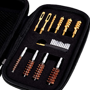 Gun Cleaning Kit 19 in 1 with Special 9mm Handgun Snake .22 .38 9mm .40 .45 Caliber Pistol Bronze Bore Brush and Brass Jag Adapter,100Pcs 3" Cotton Swabs Empty Bottle by DINGDOON