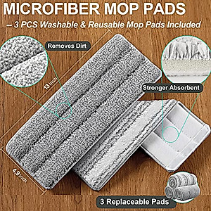 JOYMOOP Mop and Bucket with Wringer Set, Flat Floor Mop and Bucket, Mop for Floor Cleaning with 3 Microfiber Pads, Wet and Dry Use, Household Cleaning Tools, for Hardwood, Laminate, Tile