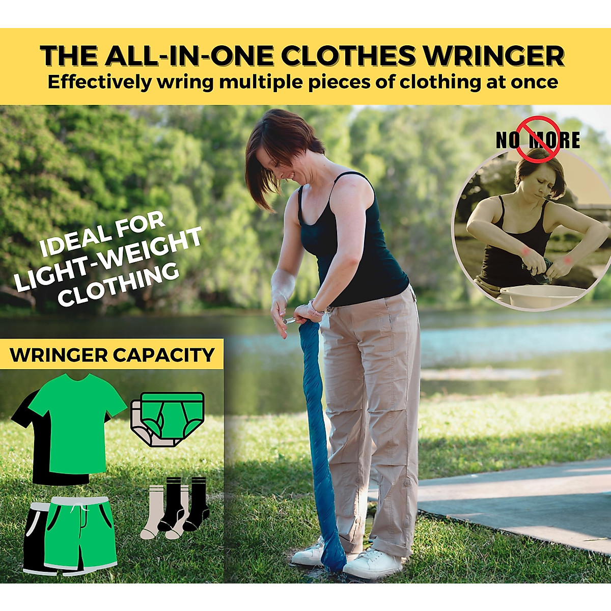 Dezitrek Original Ultra Light Clothes Wringer - Ideal for Light-Weight Clothing, Manual Hand Crank Laundry Wringer for Off Grid Living, Camping, Hotel and Travel - Compact, Eco-Friendly Towel Wringer