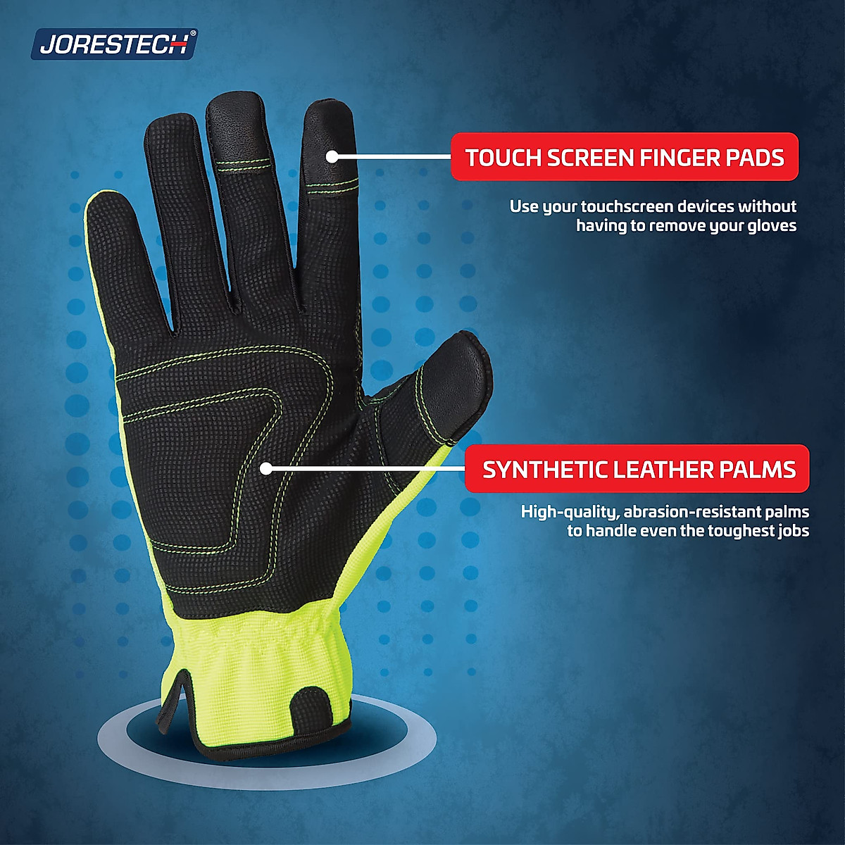 JORESTECH Fleece Lined Winter Work Gloves High Visibility Safety Touch Screen Technology Multipurpose (Large)