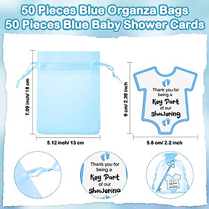 Geyoga 50 Sets Baby Shower Party Favors 50 Fancy Key Shape Pens It's a Girl/ Boy Key Gel Ink Pens 50 Thank You Cards Small Gift Cards 50 Organza Bags for Guests Gender Reveal Party Favors(Blue,Boy)