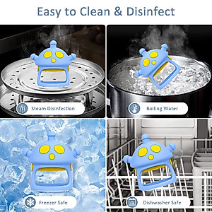 MUAECH Aliens Teething Toys for Babies 3-6 Months, Anti-Drop Silicone Baby Chew Toys for Sucking Needs, Baby Mitten Teether for Soothing Teething Pain Relief, BPA Free-Blue