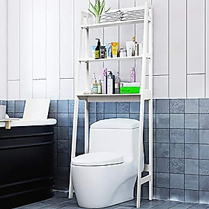 Tangkula Bathroom Space Saver, Over The Toilet Storage Rack, Free Standing 3-Shelf Bathroom Organizer, Multifunctional Bathroom Toilet Rack (White)