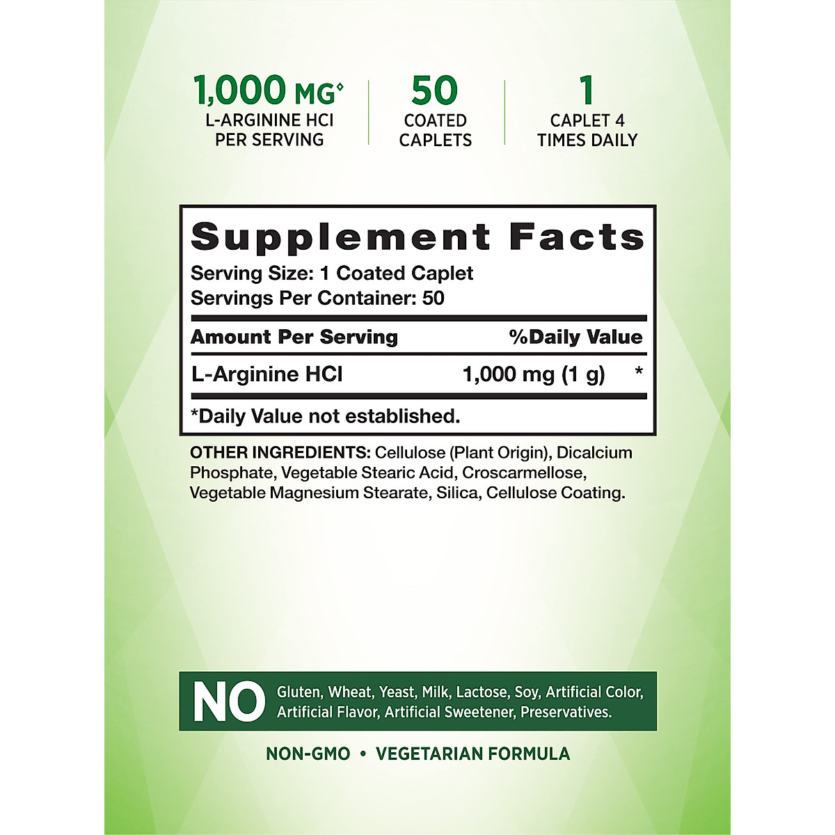 L-Arginine HCL 1000mg | 50 Caplets | Essential Amino Acid Supplement | Non-GMO & Gluten Free | by Nature's Truth