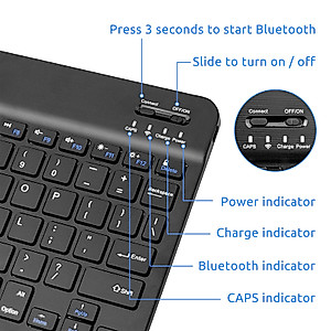 EDIVIA Amazon Fire HD 10 Wireless Keyboard,Universal Slim Portable Bluetooth Keyboard Compatible with Amazon Fire HD 10 Keyboard with Built in Rechargeable Battery,Black