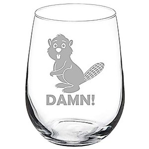 MIP Brand Wine Glass Goblet Beaver Damn Funny (17 oz Stemless)
