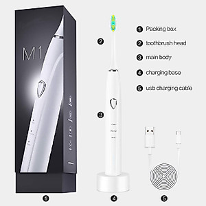 Rolg Electric Sonic Toothbrush, Powerful Rechargeable Sonic Toothbrush with 3 Brushing Modes, 2 Minutes Automatic Timer or Free Control Sonic Toothbrush for Travel, Kids, Adult, White