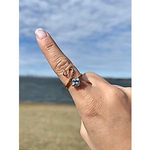 LE VIAN 1/10 Carat Diamond and 1 1/5 Carat Cushion Cut Blue Aquamarine Snake Ring for Women in 14k Rose Gold (Fancy Brown/G-H, VS2-SI1, cttw) Promise Anniversary Ring Size 6.5