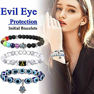 PANSHI Evil Eye Bracelets Chakra Crystal Beaded Bracelet Jewelry Ojo Protection Birthday Gifts for Women (Hamsa Hand)