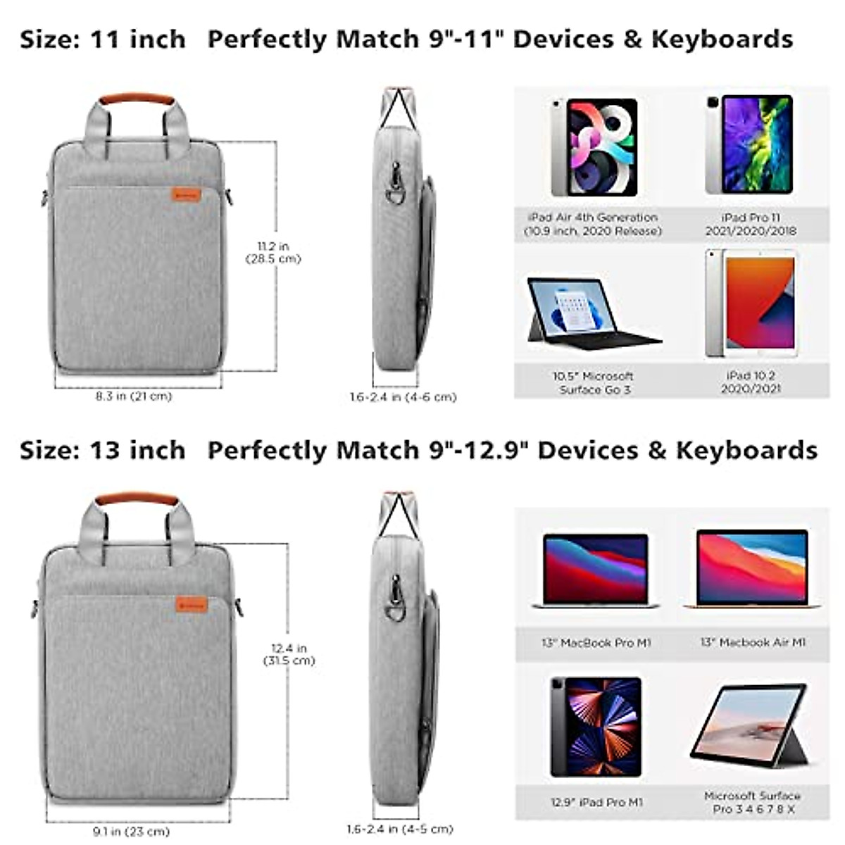 NIDOO Tablet Shoulder Bag for 10.2" iPad 9 / 10.5" 11" iPad Pro / 10.5" 10.9" iPad Air, Laptop Sleeve Messenger for 10.5" Surface Go 3 / 10.8" Surface 3 / 11.5" Tab P11 Pro, 10"-11" Tablet Carry Case