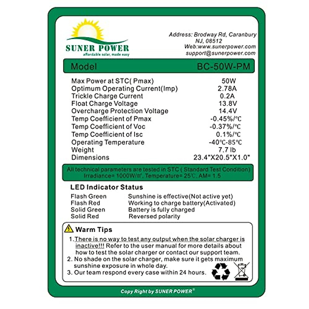 12V Waterproof Solar Battery Trickle Charger & Maintainer - 50 Watts Mono Solar Panel Built-in Intelligent MPPT Charge Controller + Adjustable Mount Brackets for Pole Dia 2.35-4.0inch/60-100mm