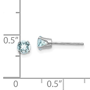 14K White Gold 4mm Blue Aquamarine Studs Gemstone Earrings March Birthstone Jewelry