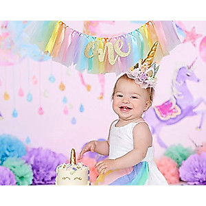 Pastel Rainbow High Chair Banner for 1st Birthday - Party Supplies for Highchair Tutu Skirt, First Birthday with One Pennant,Rainbow Birthday Decorations for Girls (Rainbow Banner)