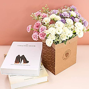 SNAIL GARDEN 3Pack Artificial Carnation Flowers, 20Heads Per Bunche Silk Chrysanthemum Marigold Wildflowers with 1 Vase Kraft Paper Bag for Home Office Table Décor Wedding Flower Bouquet