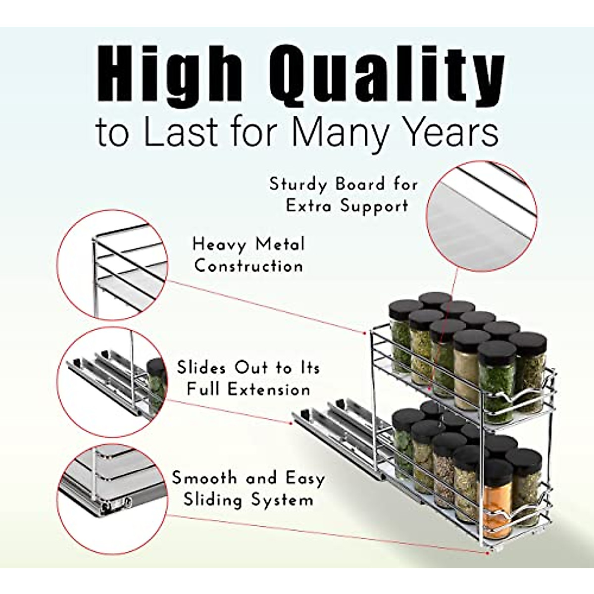 HOLDN’ STORAGE Spice Rack Organizer for Cabinet, Heavy Duty - Pull Out Spice Rack 5 Year Warranty - Spice Organization 4-1/2"Wx10-3/8 Dx8-7/8 H - Spice Racks for Inside Cabinets & Pantry Closet