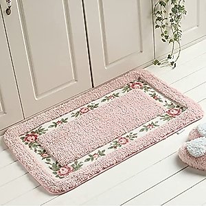 SADDROP Pretty Floral Rural Style Romantic Rose Flower Rug Shaggy Area Rugs Soft Non-Slip Doormat Floor Mat Bath Mat Bathroom Shower Rug Bedroom Living Room Carpet (Pink, 16in*24in)