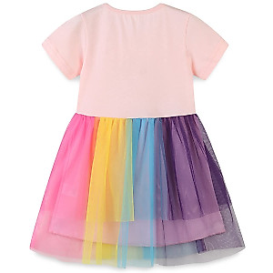 Toddler Girl Dress Short Sleeve Summer Rainbow Clothes Cotton Casual Playwear Tunic Outfit Dresses(1035-4T)
