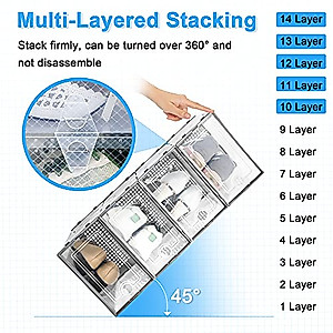 Kuject Grey Shoe Organizer Storage Boxes for Closet, 12 Packs Clear Plastic Stackable Shoe Storage Bins For Entryway, Closet, Drop Front