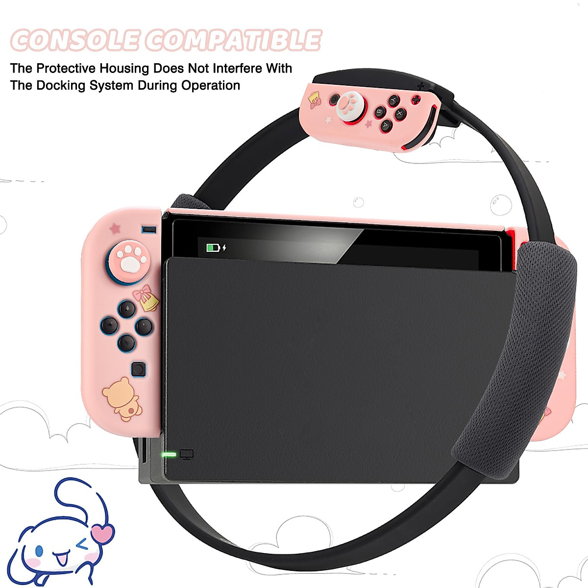 DLseego Dockable Protective Case for Switch, Newest Pattern Cover with Anti-Scratch and Shock-Absorption Design Hard Cover with 2 pcs Thumb Grips – Pink Sleepy Rabbit