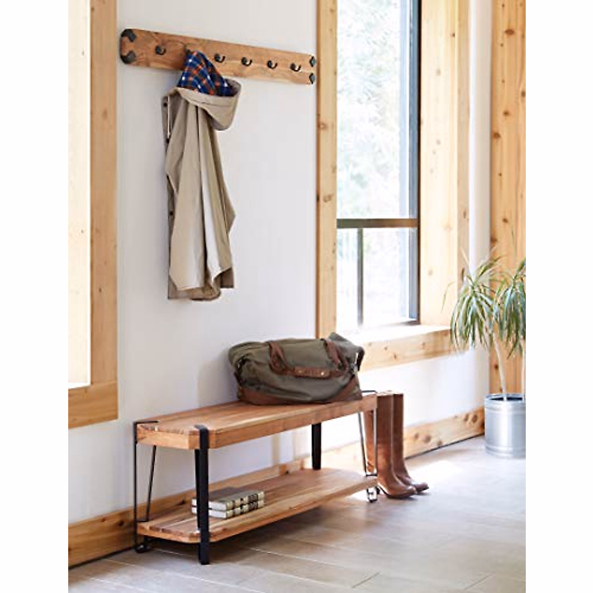 Alaterre Furniture Ryegate Solid Wood with Metal Wall, Natural Coat Hooks