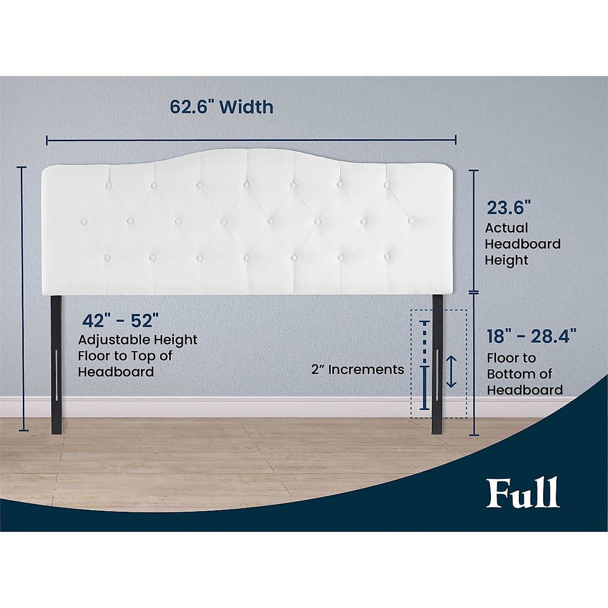 Cassandra Headboards for Full Size Bed, Upholstered Button Tufted Bed Headboard, 12 Adjustable Positions Full Headboard Only, Wall Mounted Headboard, Bed Backboard Linen Fabric Head Board - White