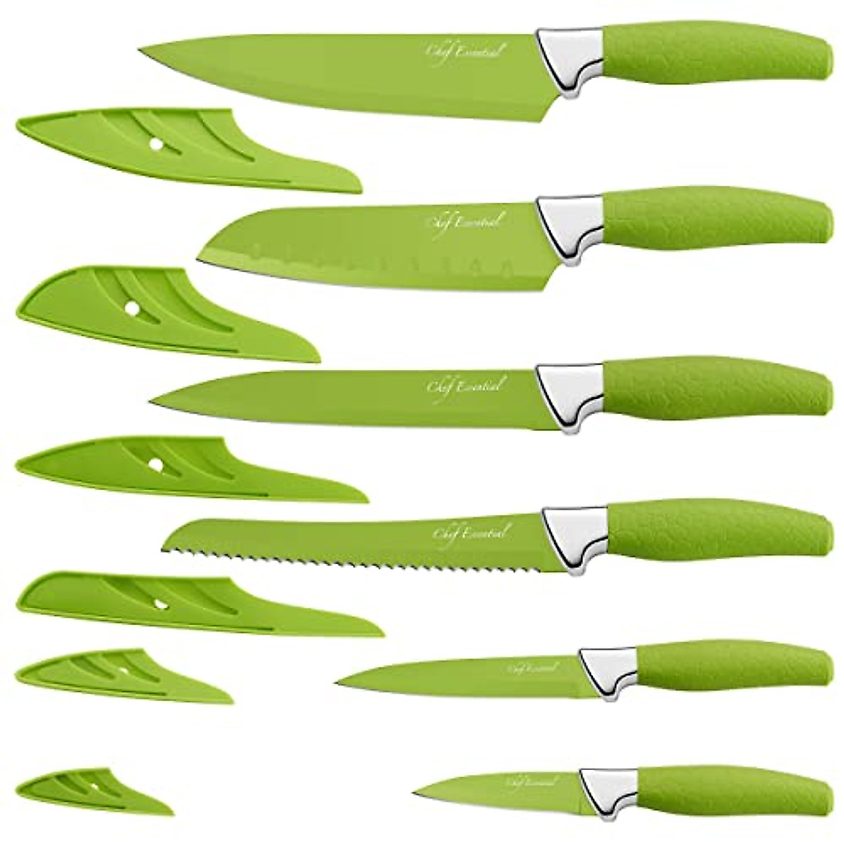 Chef Essential Carbon Steel Culinary Knife Set – 6-Piece Sharp Knife Set – Meat, Veggie, Bread Knife Set – Nonstick Chef Knife Cooking Knives – Professional Sharp Kitchen Knife Set Without Block
