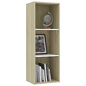 MBFLUUML Modern Open Bookcase, Freestanding Storage, 3-Tier Book Cabinet White and Sonoma Oak 15.7"x11.8"x44.9" Engineered Wood for Living Room, Study and Office.