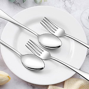 E-far 16-Piece Dinner Forks and Spoons, Stainless Steel Silverware Flatware Eating Utensils Set for Home Kitchen Restaurant, Food Grade Metal & Simple Design, Mirror Finish & Dishwasher Safe, 8 Inch