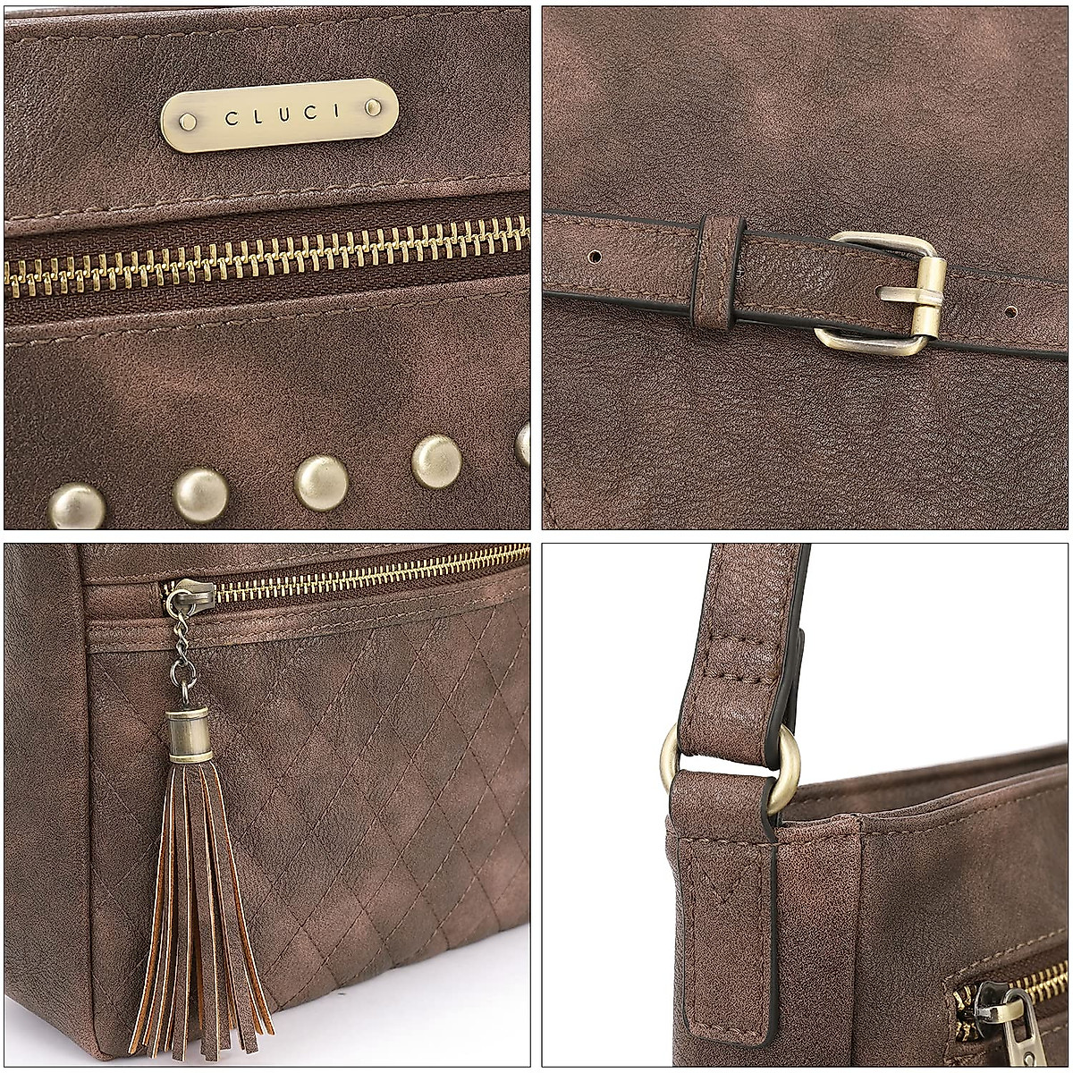 CLUCI Leather Backpack Purse for Women Fashion Crossbody Bags Purses for Women, Leather Messenger Tassel Bag