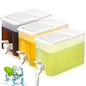 Mimorou Drink Fridge Dispenser with Spigot, Plastic Beverage Dispensers for Parties Stand and Daily Use, Ice Juice Milk Tea Clear Container with Lid